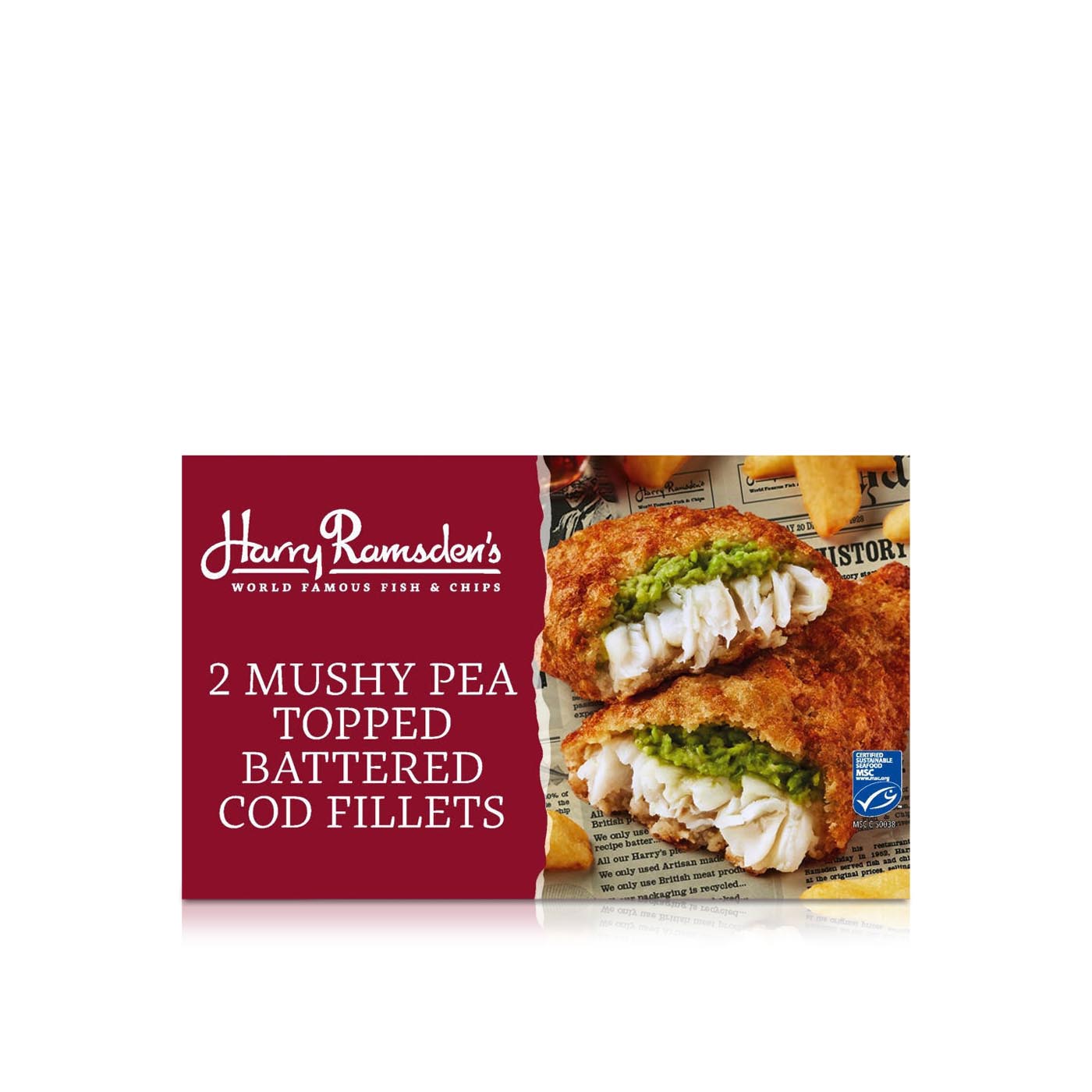 Harry Ramsdens 2 Mushy Pea Topped Battered Cod Fillets 360g - Spinneys UAE