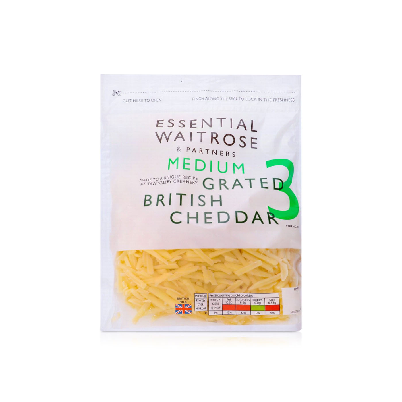 Waitrose Essential Medium Grated British Cheddar Strength 3 250g ...