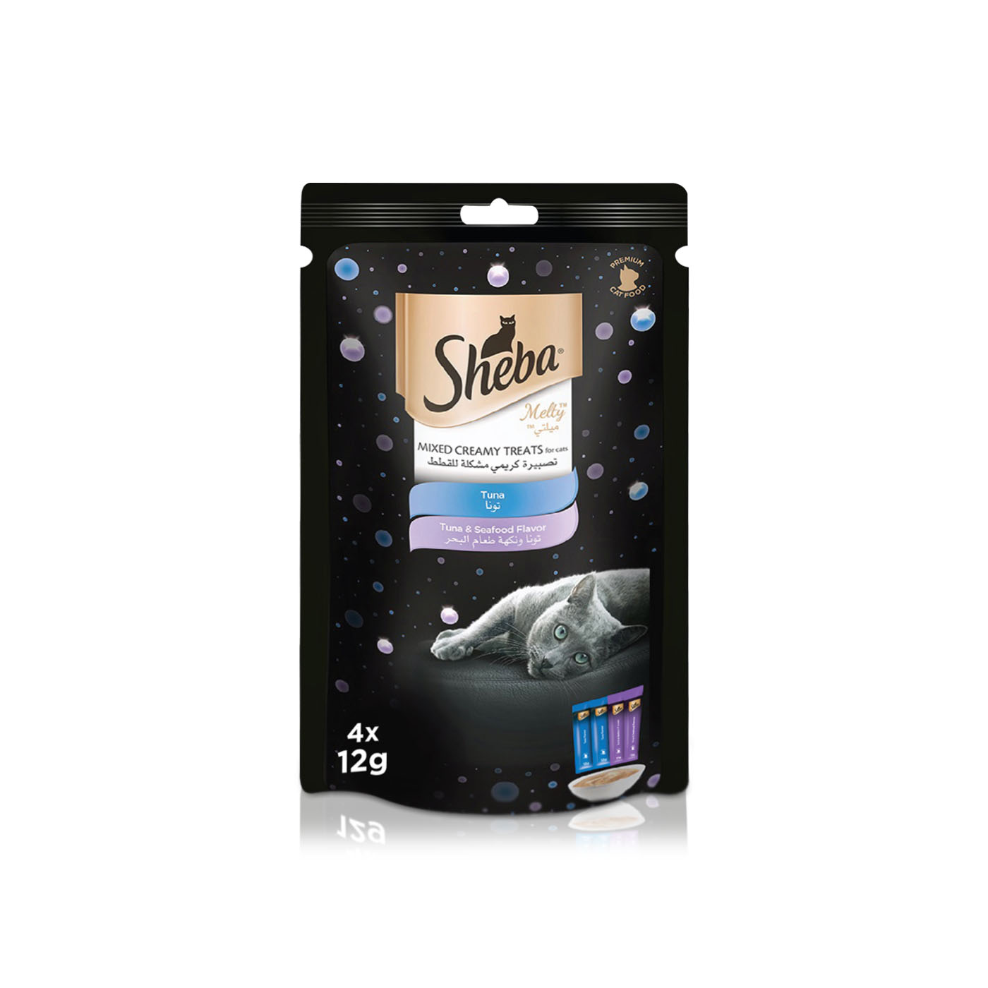 Sheba Melty Mixed Creamy Treats Tuna and Seafood Flavour Cat Treats 4 x ...