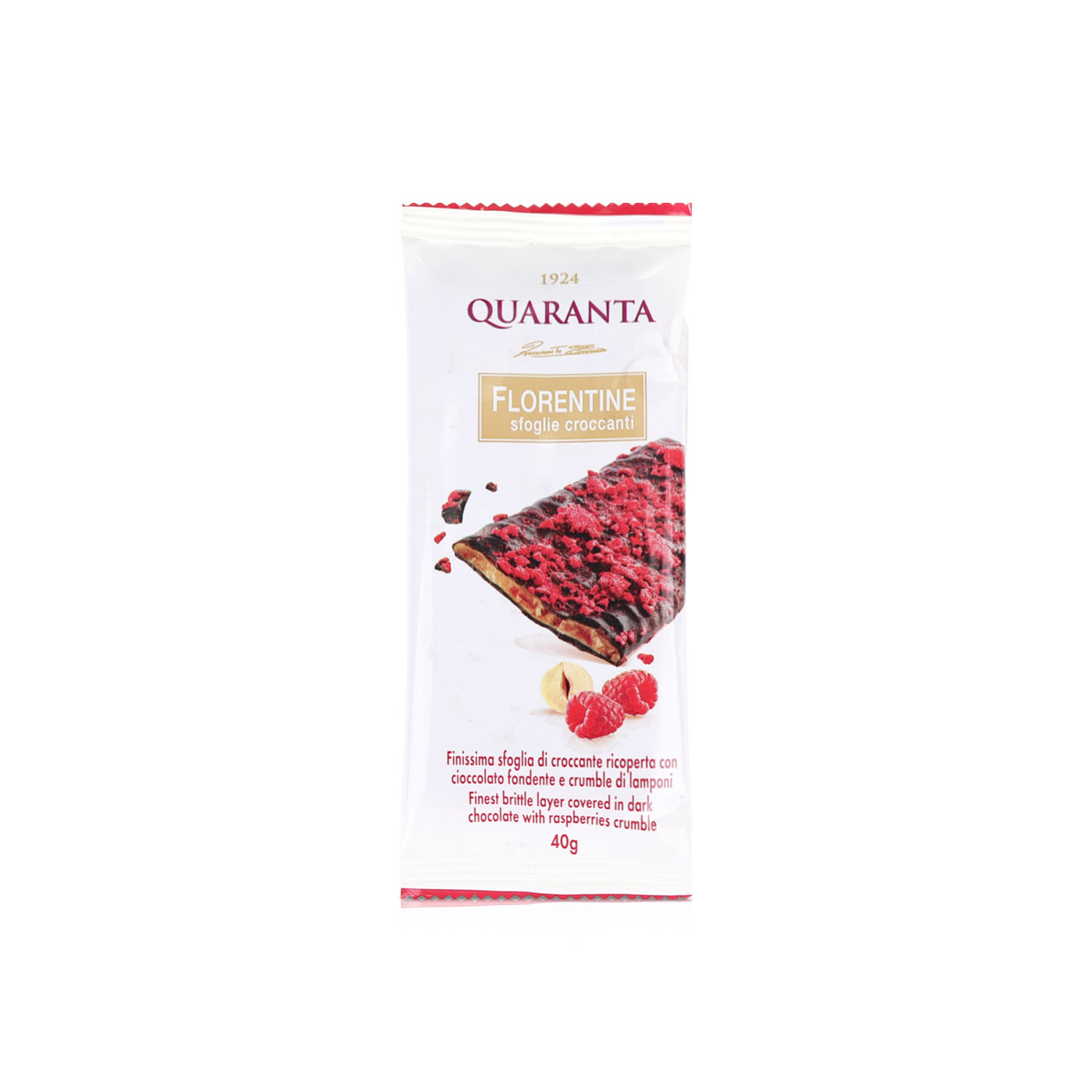 Quaranta Crisps with Dark Chocolate Raspberry Bar 40g - Spinneys United ...