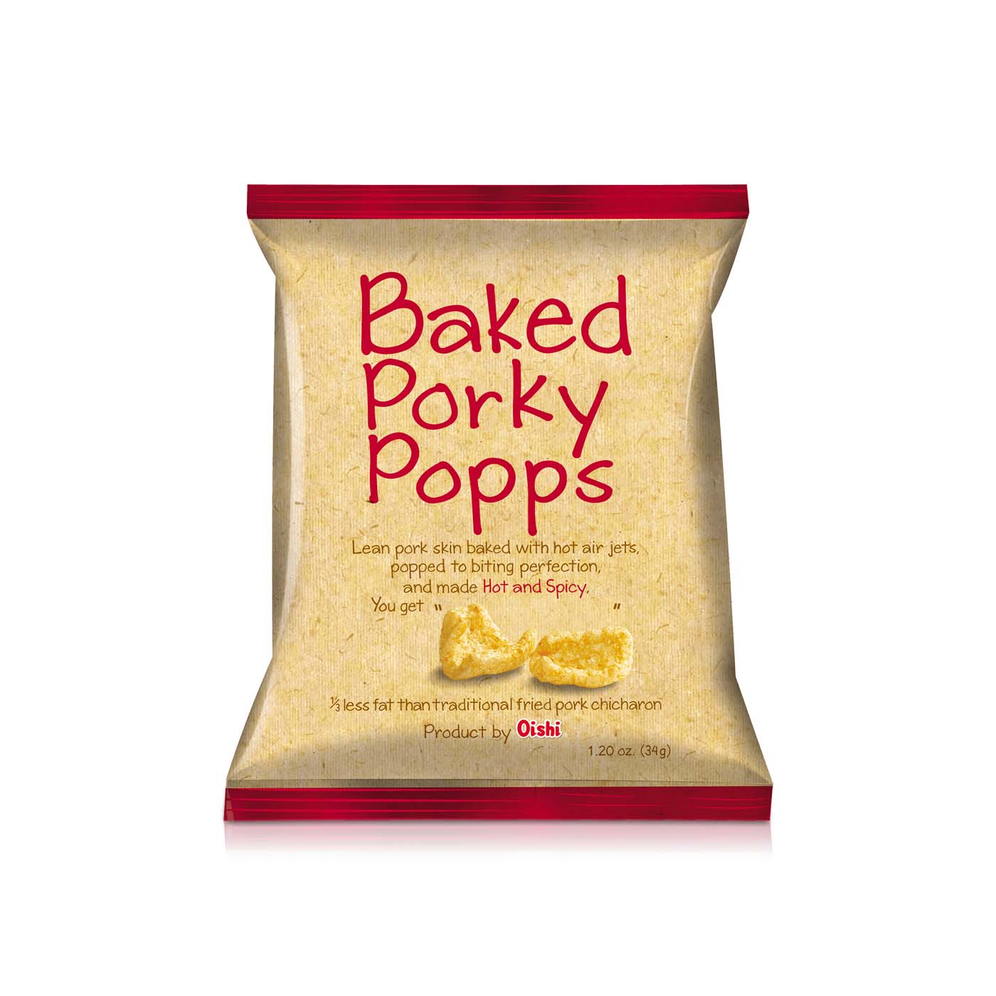 Oishi baked porky pops hot & spicy 34g - Spinneys UAE