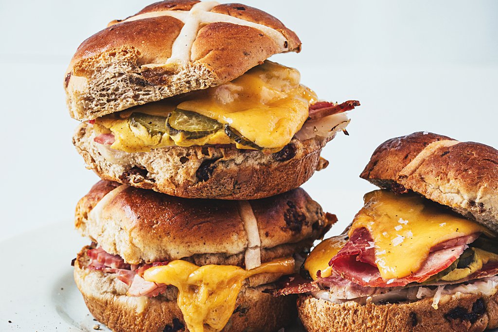 Toasted hot cross bun Reuben sandwiches recipe - Spinneys United Arab ...